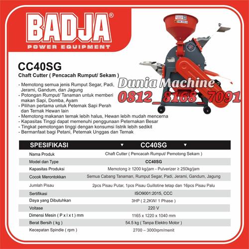 Jual mesin pencacah rumput sekam dan penepung hammer mill BADJA CC 40 ...