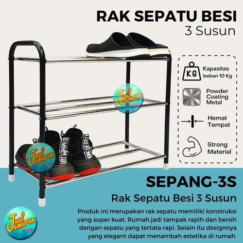 Jual Rak Sepatu 3 Susun Besi Minimalis Tempat Sepatu Sandal 3 Tingkat ...