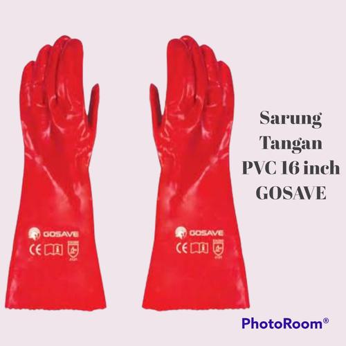 Jual Sarung Tangan PVC 16 Inch Merah Tahan Panas Kimia Safety Gloves - GOSAVE - Kab. Bekasi ...