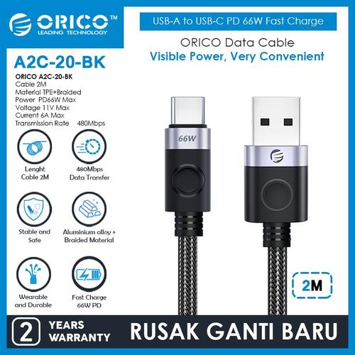 Jual ORICO USB-A to Type-C PD66W fast charging cable 2m - A2C-20 ...