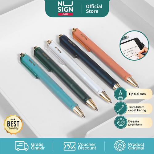 Jual Deli Nusign Gel Pen Retractable 0.5mm Tinta Hitam dengan Klip ...