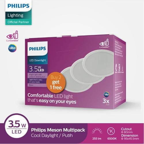 Jual Philips Lampu Downlight LED Meson 3.5W Paket Isi 3 Putih 3,5 Watt ...