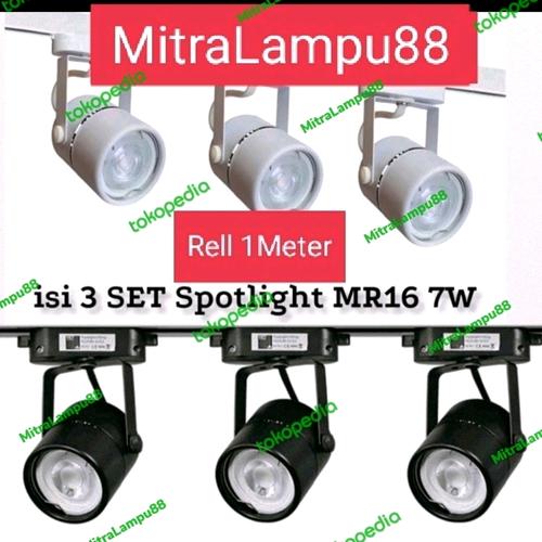 Jual Lampu Track Light SpotLight 7W 7Watt Mr16 Set isi 3 Rell 1Meter ...
