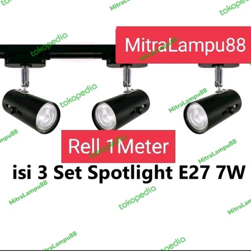 Jual Lampu Track Light SpotLight 7W 7Watt E27 Set Isi 3 Rell 1Meter ...