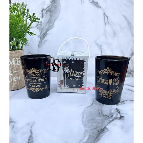Jual FREE SABLON Souvenir Gelas HITAM Jamu LU Hitam Kemas Box Mika ...