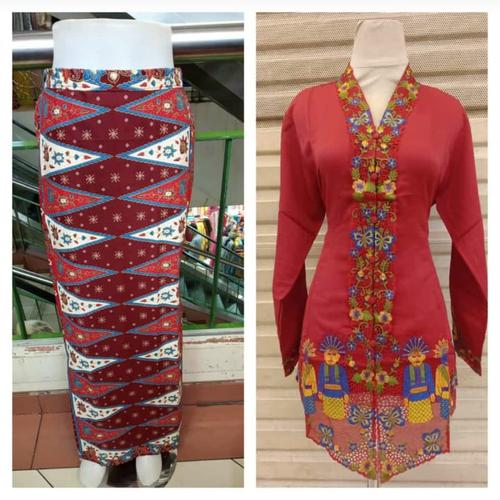 Jual stelan kebaya encim motif ondel-ondel/kebaya katun Ima/kebaya ...