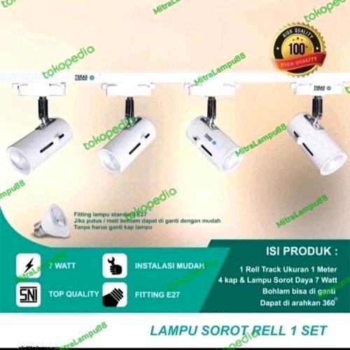 Jual Lampu Track Light SpotLight 7W 7Watt E27 Set Isi 4 Rell 1Meter ...