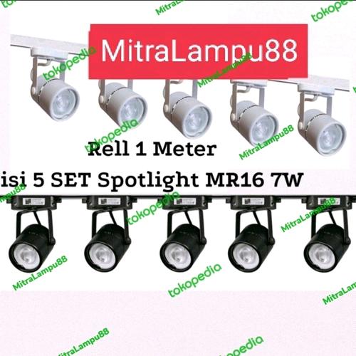 Jual Lampu Track Light SpotLight 7W 7Watt Mr16 Set Isi 5 Rell 1Meter ...