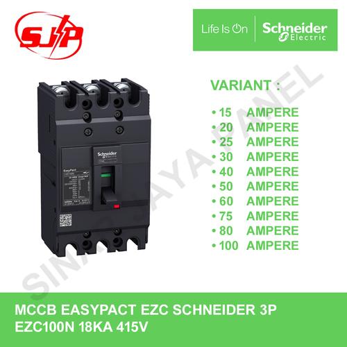 Jual MCCB EASYPACT EZC100N SCHNEIDER 3P 15A 20A 25A 30A 40A 50A 60A 75A ...