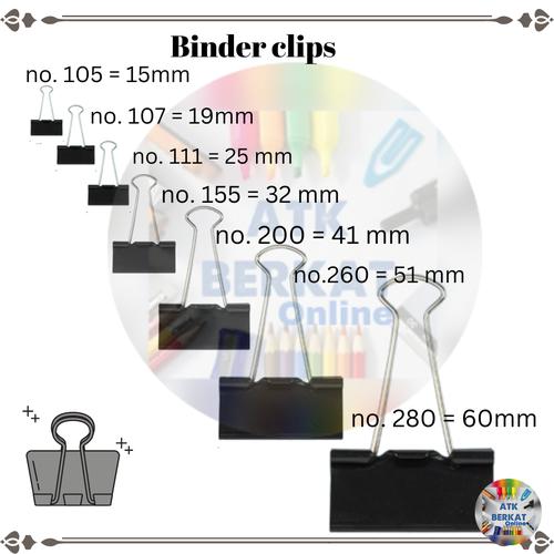 Jual Binder Clip Klip Penjepit Kertas Hitam 105 107 111 155 200 260 280 ...