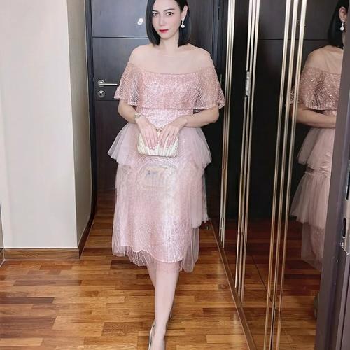Jual dress rose gold sabrina sequin glitter manik glittery gaun midi ...