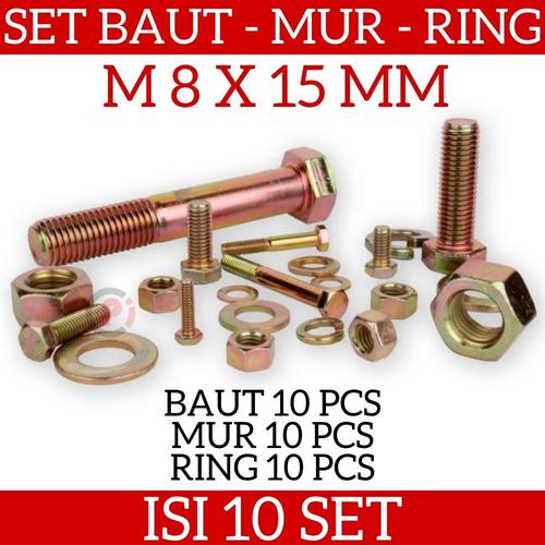 Jual Isi 10 Set Paket Baut Mur Ring M8 x 15mm ( 8MM x 15 mm ) Kunci 12 ...