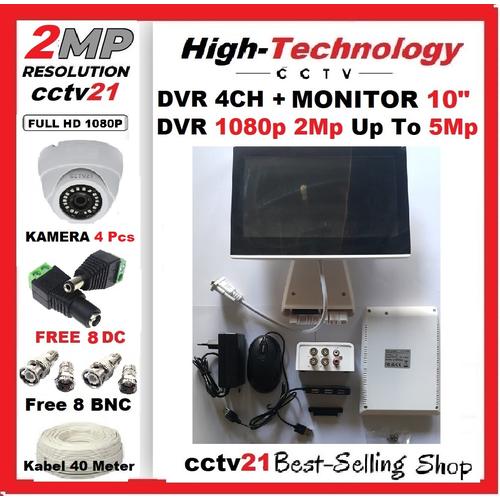 Jual Paket Lengkap 4 CCTV High Tech 2MP+DVR 4CH 5MP+Monitor 10"+KB 40M ...