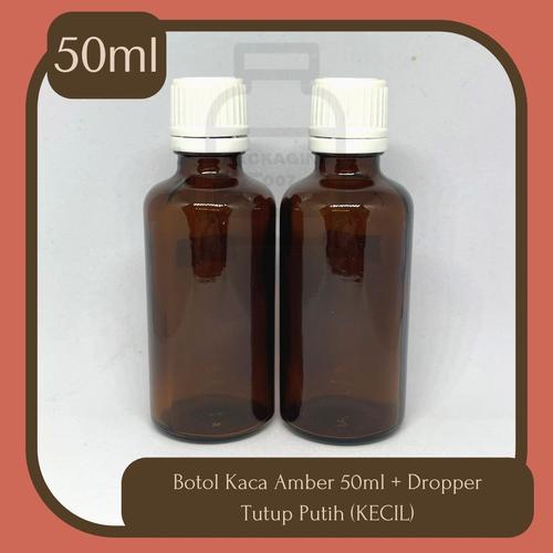 Jual Botol Kaca Amber Coklat 50ml/Essential Oil - Tutup Ulir Hitam / Putih - Putih - Kecil ...