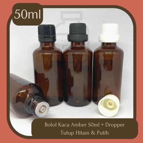 Jual Botol Kaca Amber Coklat 50ml/Essential Oil - Tutup Ulir Hitam / Putih - Hitam - Besar ...