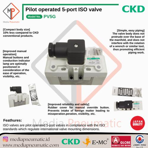 Jual Pilot operated 5-port ISO valve PV5G-8-FG-D-6-N AC220V CKD Japan ...