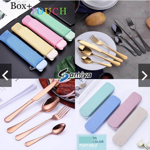 Jual Paket alat makan set dengan tempat box dan pouch / sendok garpu ...