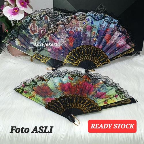 Jual kipas spanyol renda gagang putih tangkai hitam kipas kondangan ...