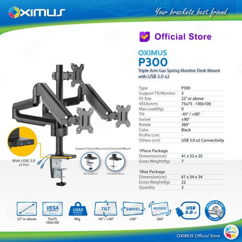 Promo BRACKET MONITOR GAS SPRING OXIMUS P300 TILT SWIVEL ROTATE USB 3.0 ...