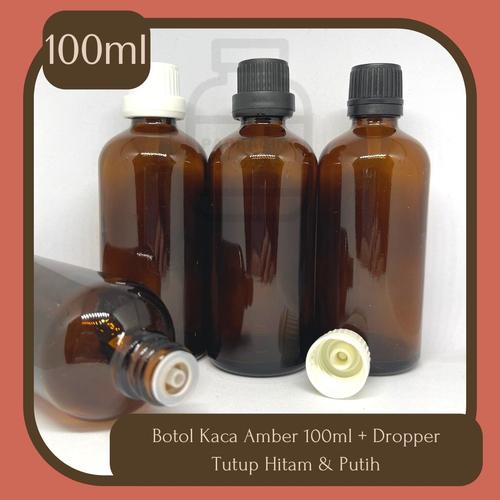 Jual Botol Kaca Amber Coklat 100ml/Essential Oil - Tutup Ulir Hitam / Putih - Hitam - Besar ...