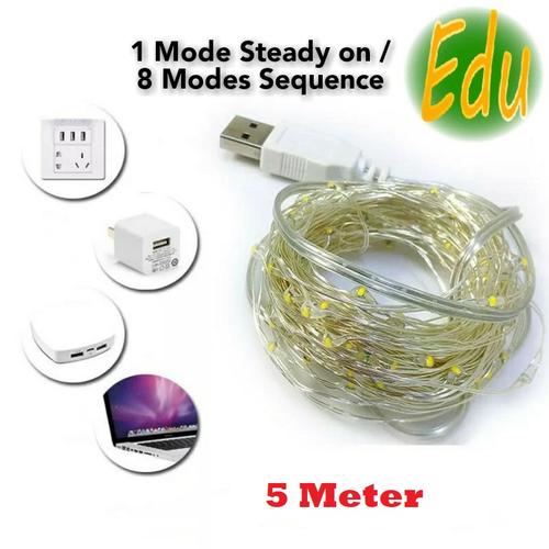Jual Lampu Hias Fairy Lights String Wire USB 5V 50 LED 5 Meter Waterproof - Warm White, 8 Mode ...