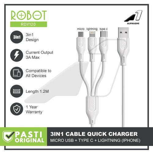 Promo ROBOT Kabel Data 3in1 RDY120 iPhone Lightning Type C Micro USB 3A - Jakarta Utara ...