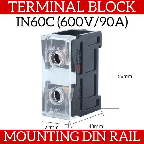 Jual IN60BK Terminal Block Blok Listrik Mounting Din Rail 600V 90A 1 ...