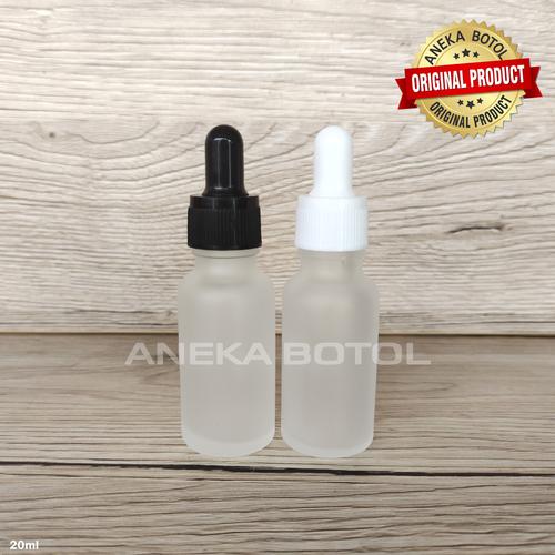 Jual BOTOL SERUM PIPET KACA 20 ML FROSTED TUTUP NON SEGEL HITAM PUTIH ...