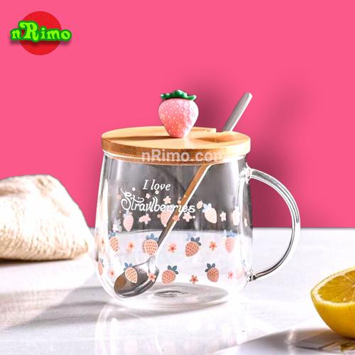 Promo Gelas Mug Kaca Tutup Strawberry Glass Cup Unik Lucu Tahan Panas ...