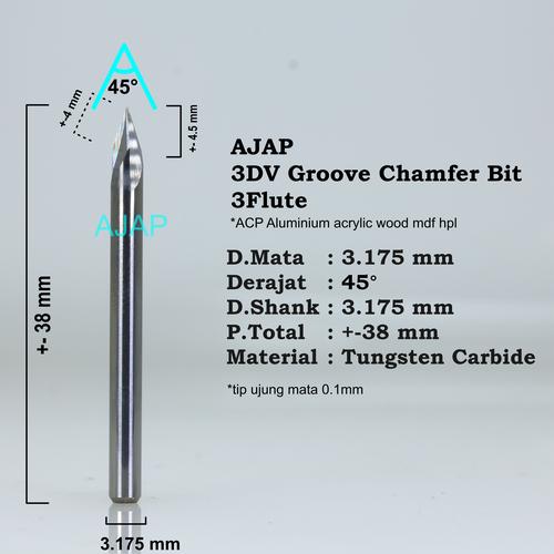 Jual V BIT Endmill 3Flute 30° 45° 60° 90° Mata Router CNC Grafir ...