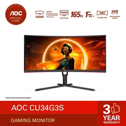 Jual AOC LED CU34G3S 34 INCH CURVED ULTRAWIDE 165HZ GAMING MONITOR ...