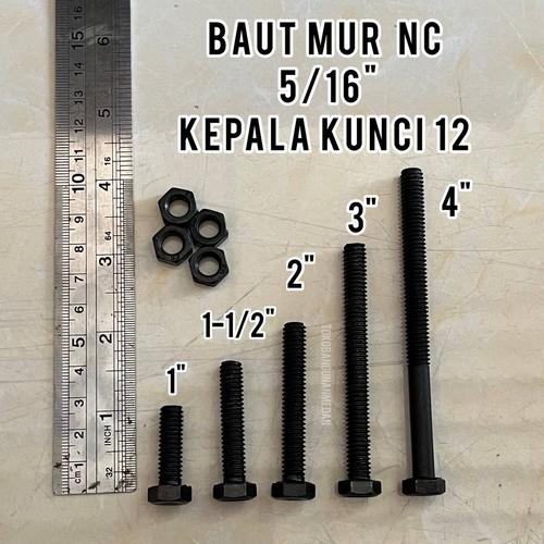 Jual BAUT MUR HITAM 5/16 INCH - KEPALA KUNCI 12 MM DRAT KASAR - 1 inch ...