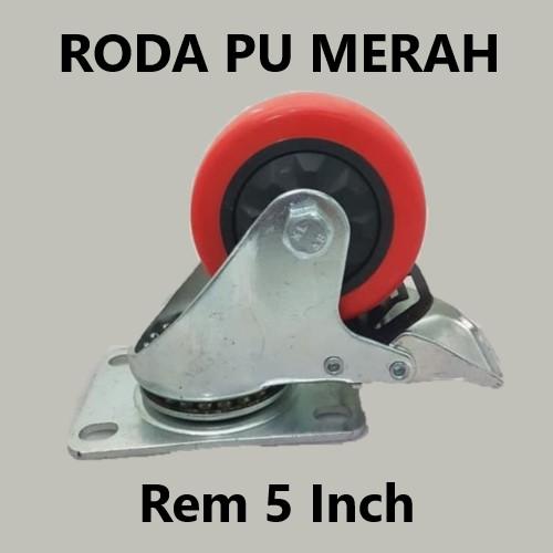 Jual RODA PU MERAH 5" REM / RODA TROLEY TROLI SERBA GUNA 5 INCH - Kota ...