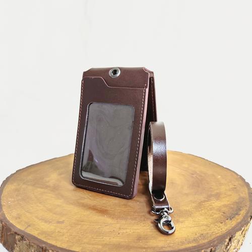 Jual Leather Name Tag/ Lanyard ID Card Holder Magnet Model Lipat Kulit ...