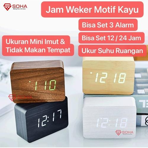 Promo Jam Meja Digital Jam Kayu Led Weker Desain Motif Wood Alarm LED ...