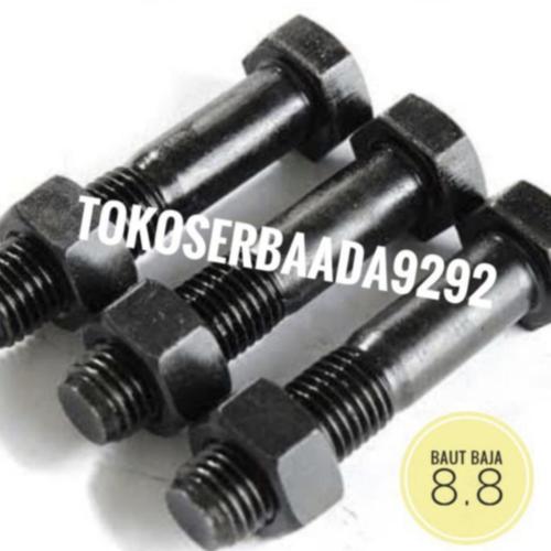 Jual Baut Baja M30 x 110 MM ; Baut Baja 8.8 ; Baut Mur + Ring Plat ...