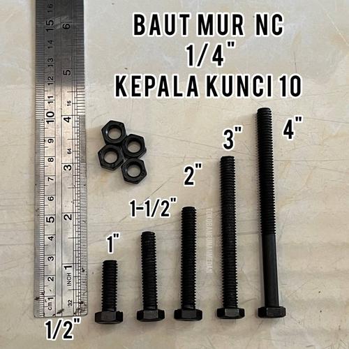 Jual BAUT MUR HITAM 1/4 INCH - KEPALA KUNCI 10 MM DRAT KASAR - 1/2 inch ...