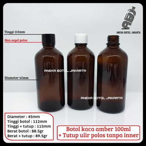 Jual Botol kaca serum amber 100ml tutup ulir plain polos - Hitam ...