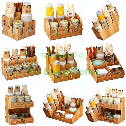 Jual WOODEN PAPER CUP HOLDER RACK | Rak Organizer Coffee Cup Complete ...