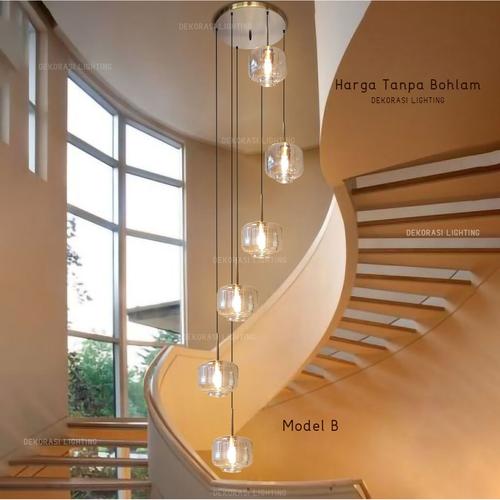 Jual Lampu gantung 6in1 gold kaca teh 1set 6 lampu void tangga modern ...