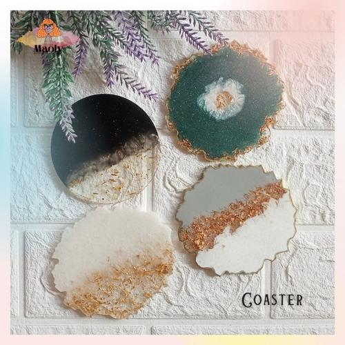 Jual Set Tatakan Tutup Gelas Coaster Aestethic Resin Custom Nama ...