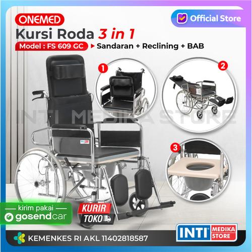 Promo ONEMED - Kursi Roda 3In1 609GC Sandaran Kepala + Tidur + Commode ...