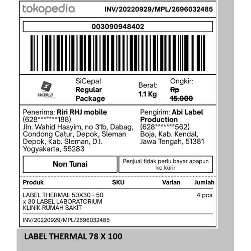 Jual LABEL CETAK RESI KERTAS STICKER LABEL PRINTER BARCODE 78 X 100 MM ...