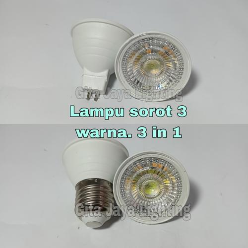 Jual Lampu LED sorot 7 watt 3 warna cahaya halogen fitting E27 MR16 220V - MR16 - Jakarta Pusat ...