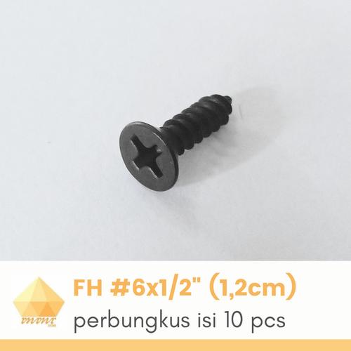 Jual Sekrup FH 12mm X 6mm Hitam 10pcs Skrup Kepala Datar #6x1/2" Baut ...
