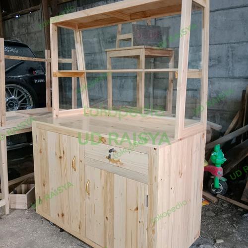 Jual gerobak etalase serbaguna bahan kayu jati belanda ukuran ...