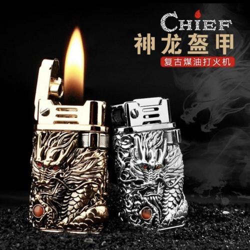Jual CHIEF Automatic Vintage Trench Brass Kerosene Lighter - GOLD ...