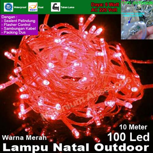 Jual Lampu Hias Natal Led Outdoor Merah 10 Meter (100 L)+Flasher+Samb ...