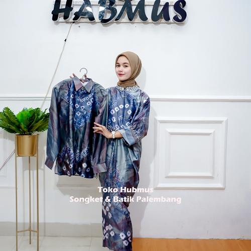 Jual couple kaftan jumputan palembang asli sitra silk abu - kemeja ...