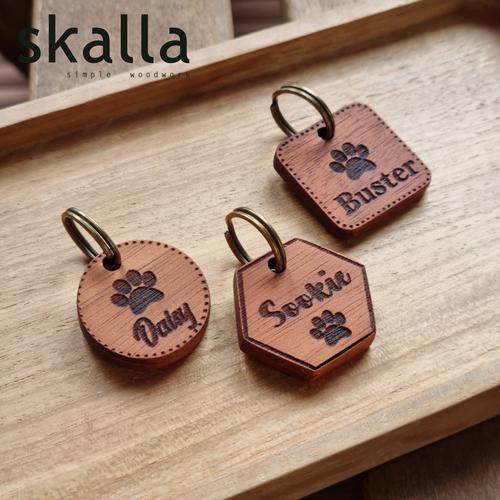Jual Pet tag dog cat tag kayu liontin nama kalung kucing anjing custom ...